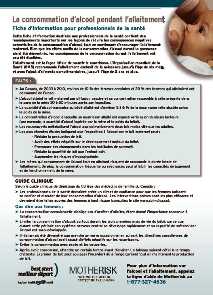 Allaitement et alcool, quelques indications. - Information Pour l ...